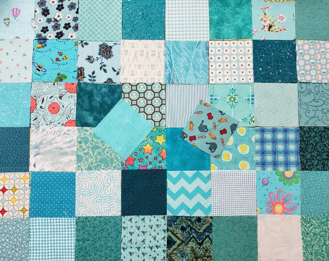 50 Aqua Teal 3 Inch Fabric Squares Blue Green Cotton Quilting Slow ...