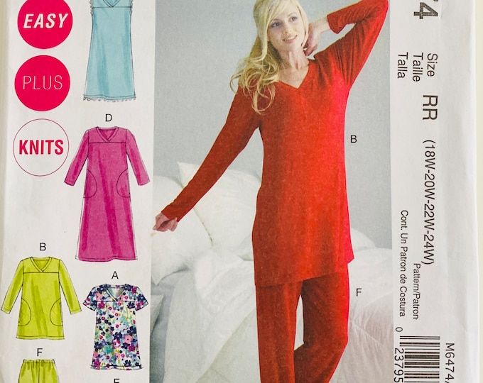 Easy Womens Pajamas Pattern Pajama Top, Tunic, Gowns and Pajama Pants Sizes 18W 20W 22W 24W ...