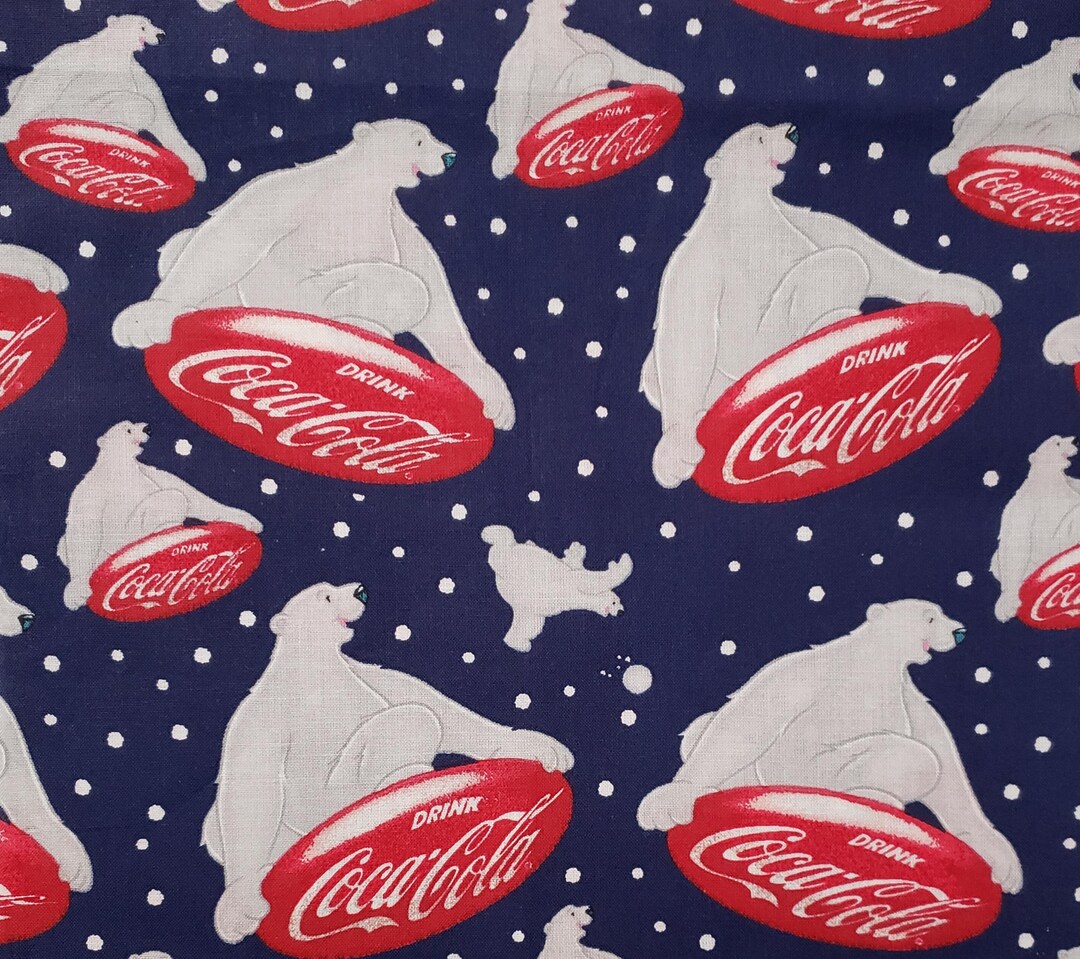 Drink Coca Cola Coke Fat Quarter Polar Bear Sledding on Dark Blue ...