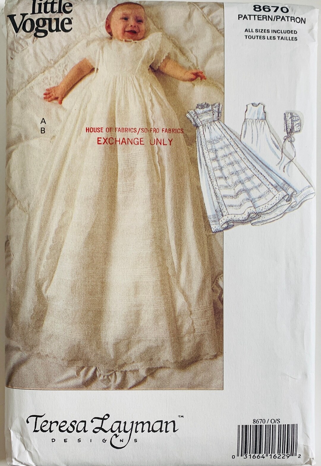 Infants Christening Gown Dress, Bonnet and Slip Pattern Baptism Sizes ...