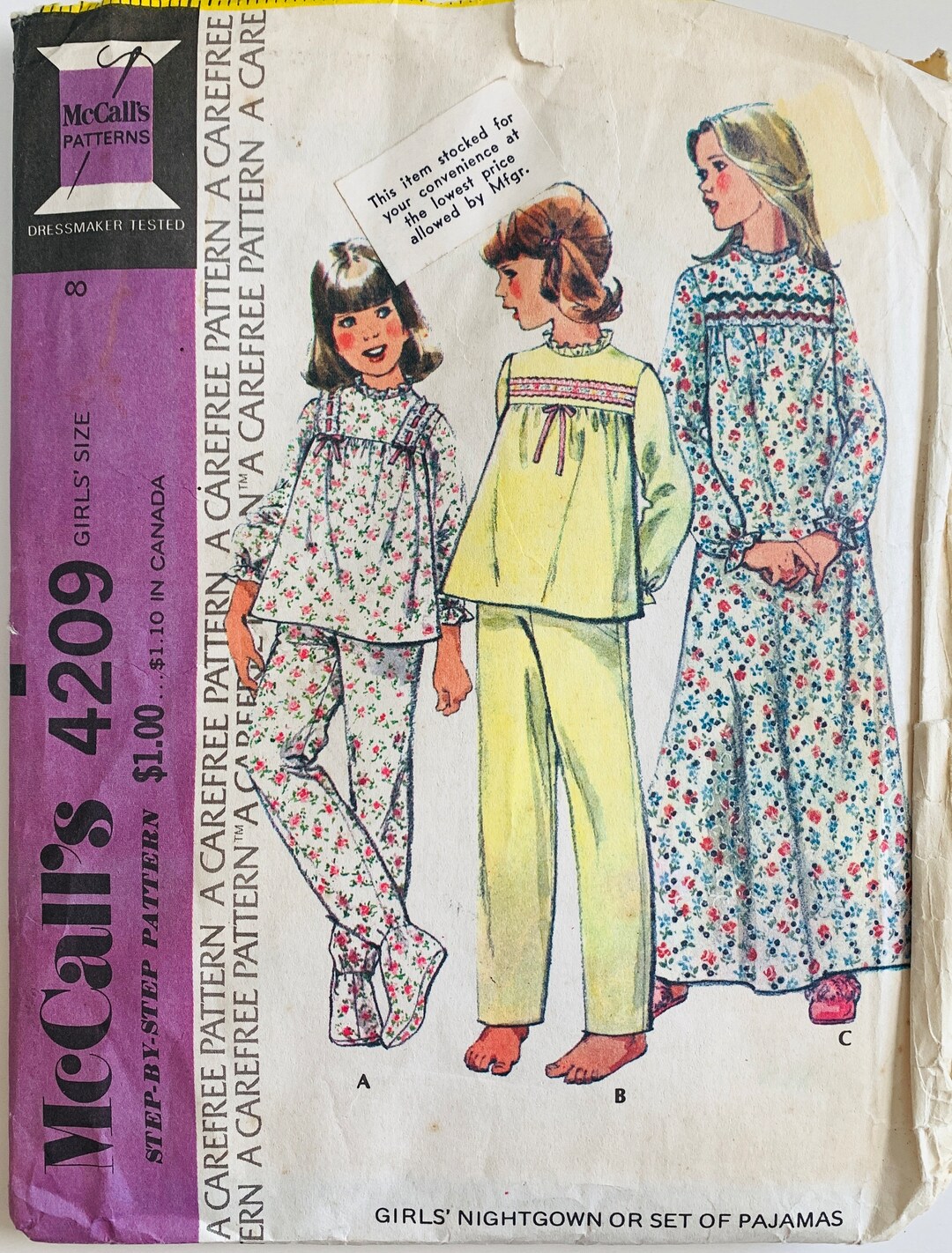 70s Girls Pajamas and Nightgown Pattern Size 8 Vintage 1974 Mccalls ...