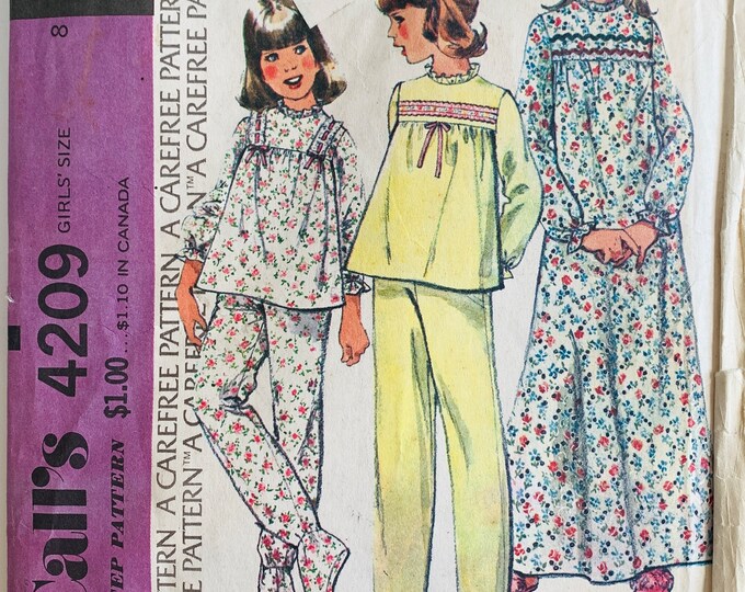 70s Girls Pajamas and Nightgown Pattern Size 8 Vintage 1974 Mccalls ...