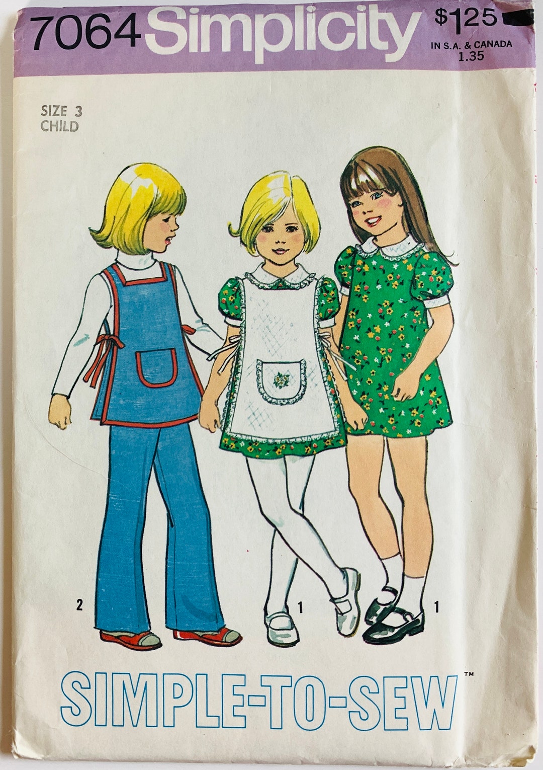 Easy 70s Little Girls Dress, Apron and Pants Pattern Size 4 Vintage ...