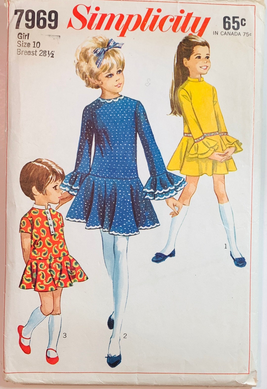 60s Girls Size 10 Dress Pattern Lowered Waistline Seam, Flared Skirt ...