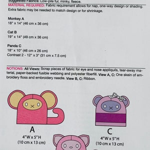 Kwik Sew Soft Toy Pattern K4213 Learn to Sew Monkey Cat Panda Plush ...