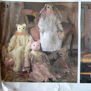 80s Decorative Stuffed Bunny and Cat Dolls Pattern With Clothes ...