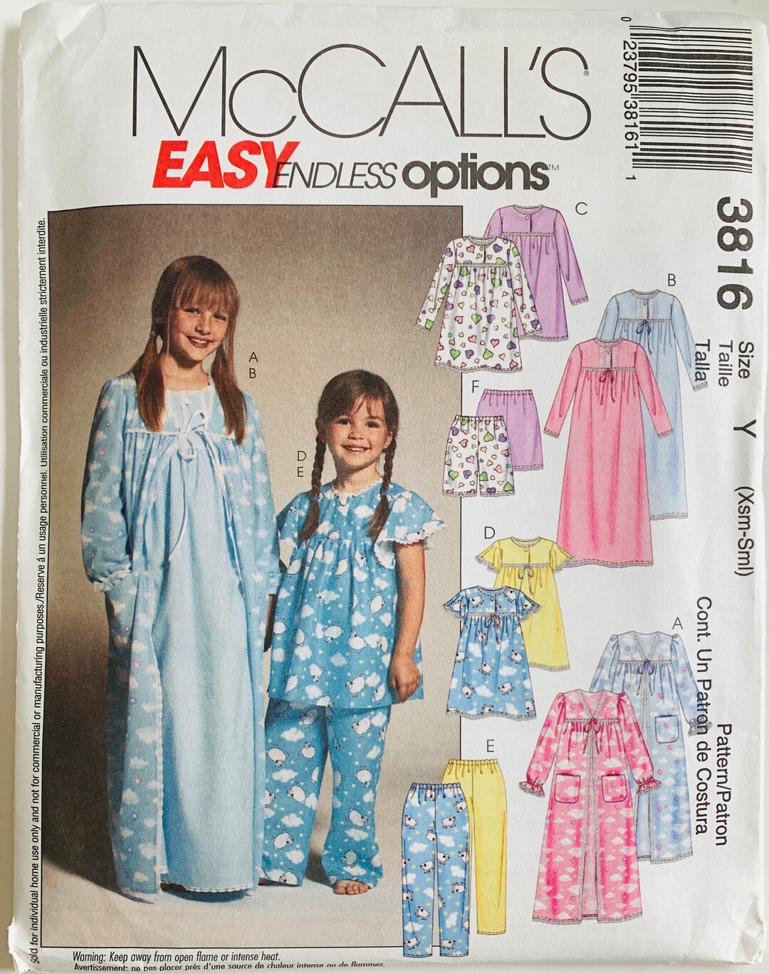 Easy Sew Little Girls Sleepwear Pattern Robe, Nightgown, Pajama Tops ...