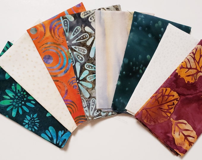 8 Batik Fabric Scraps 9x11 Pieces Fat Sixteenth Cotton Quilting Sewing ...