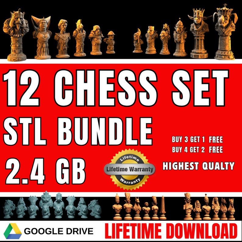 12-piece 3D Chess Set STL Bundle – Printable Models for 3D Printing ...