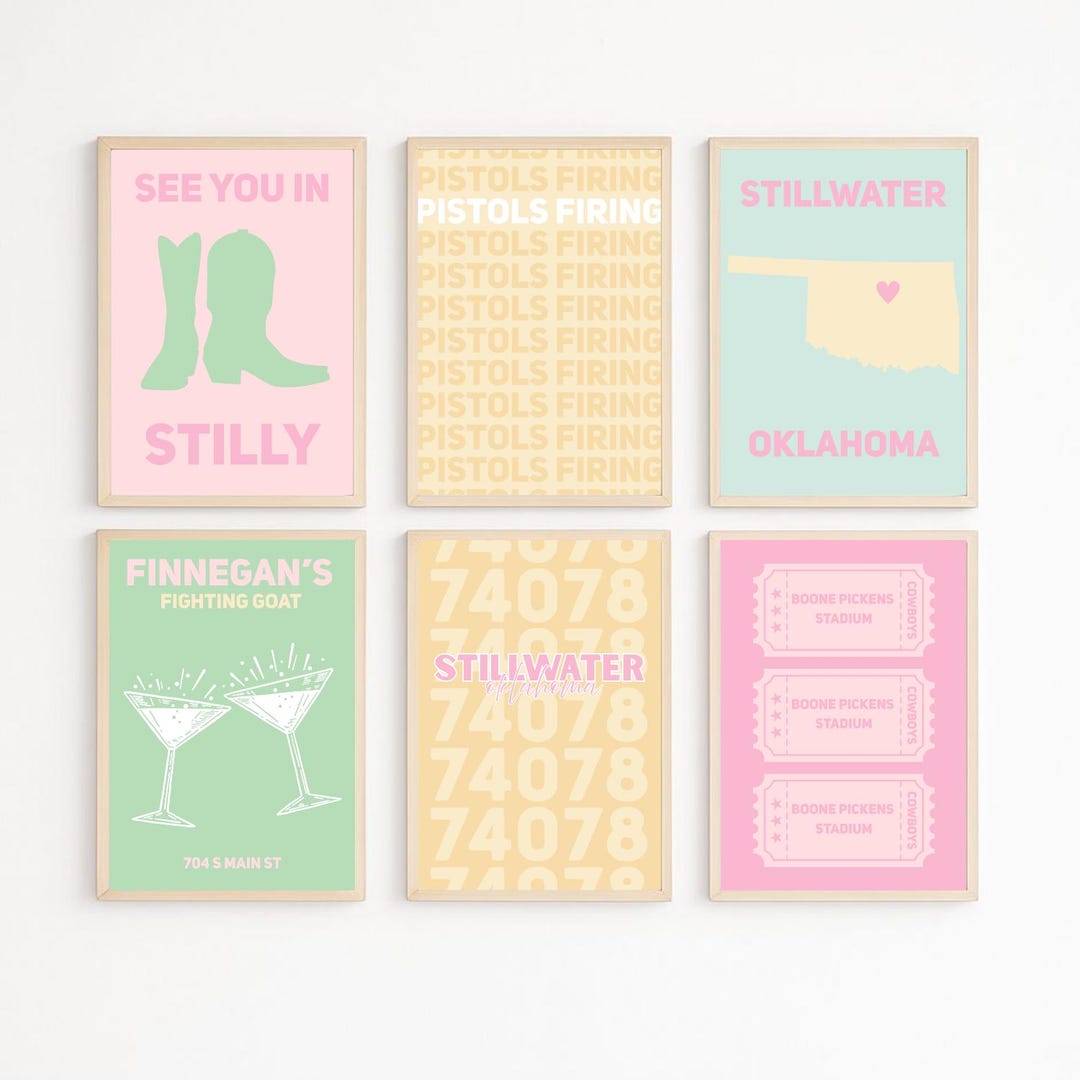 OSU Cowboys Poster Set: Pastel Digital Posters, State Print, College ...