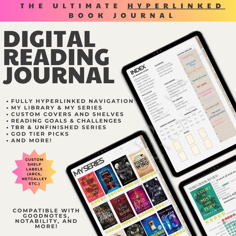 Ultimate Digital Reading Journal | Hyperlinked Book Tracker - Book Journal | Series Logs & TBR ...