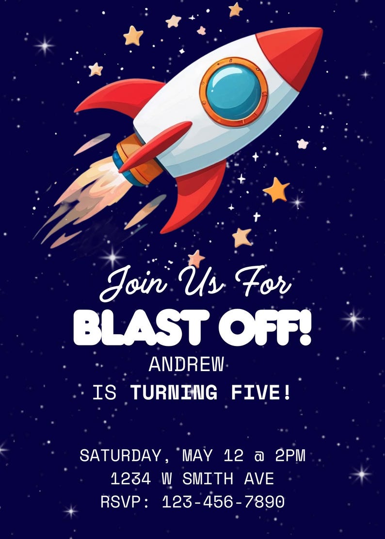 Blast off Birthday Invite | Space Party Invite | Boys Birthday ...