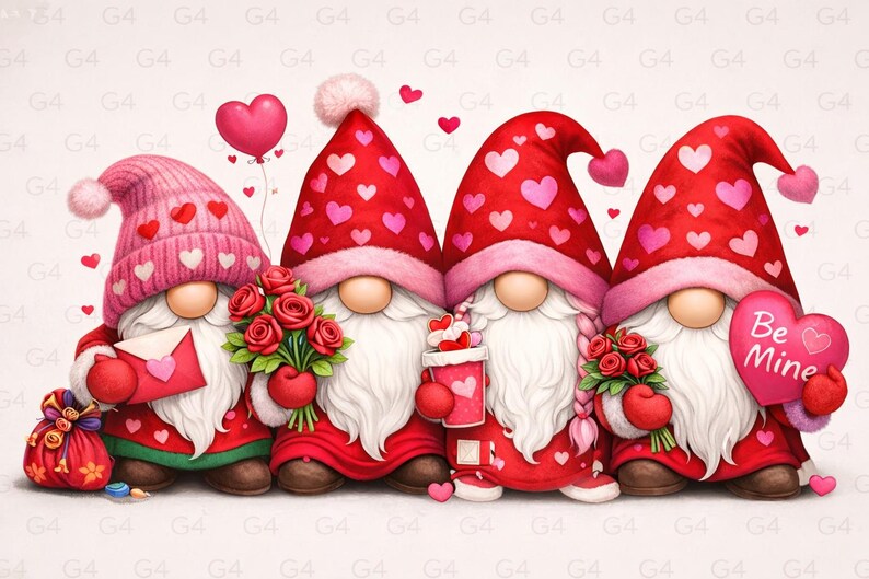 Valentine Gnome PNG Clipart | Heart Hats, Roses (digital Download) - Etsy