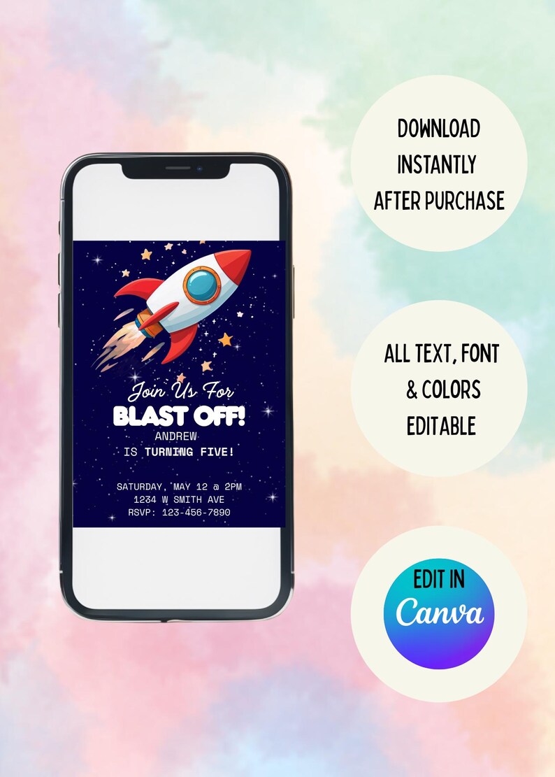 Blast off Birthday Invite | Space Party Invite | Boys Birthday ...