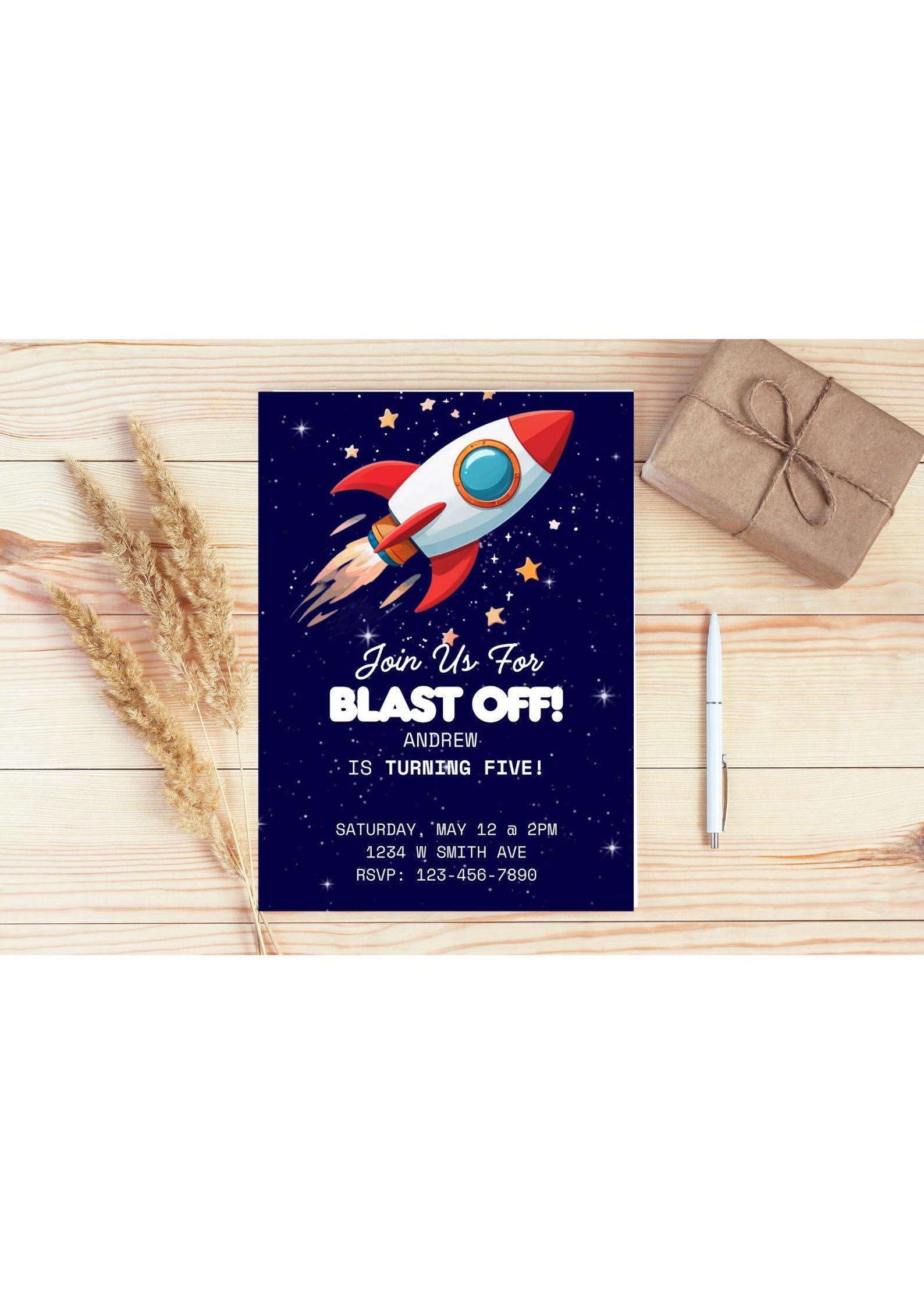 Blast off Birthday Invite | Space Party Invite | Boys Birthday ...