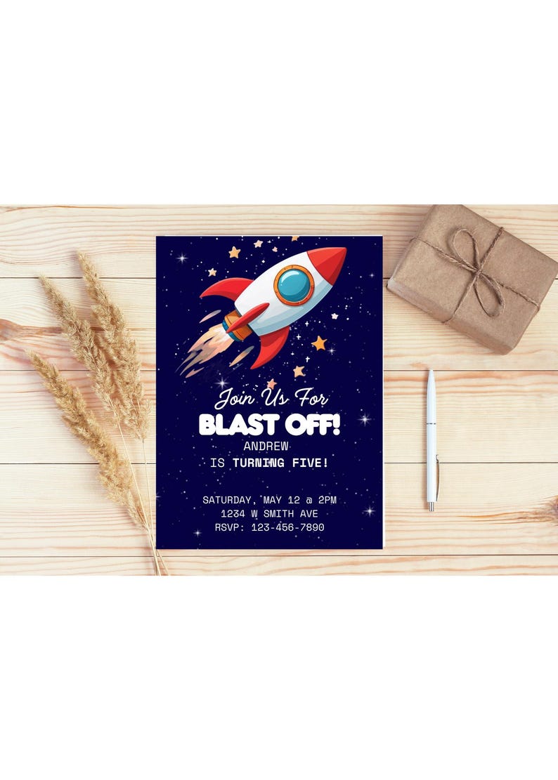 Blast off Birthday Invite | Space Party Invite | Boys Birthday ...