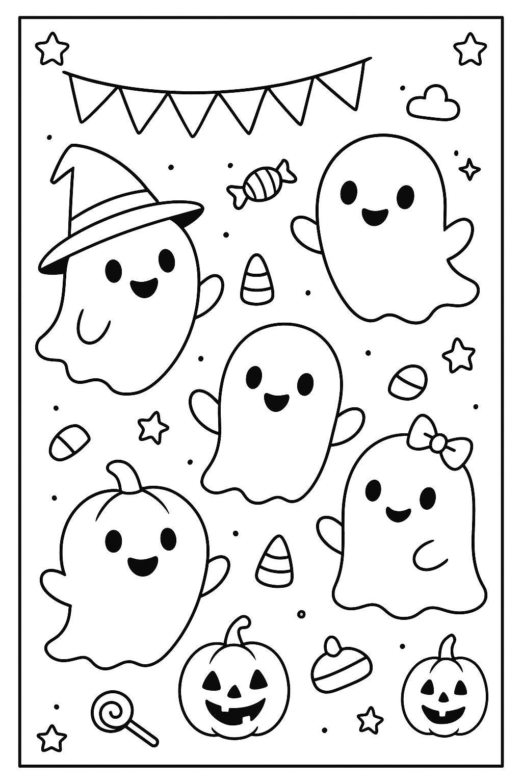 Kids Halloween Coloring Page – Cute Ghosts, Pumpkins (PDF & PNG) - Etsy