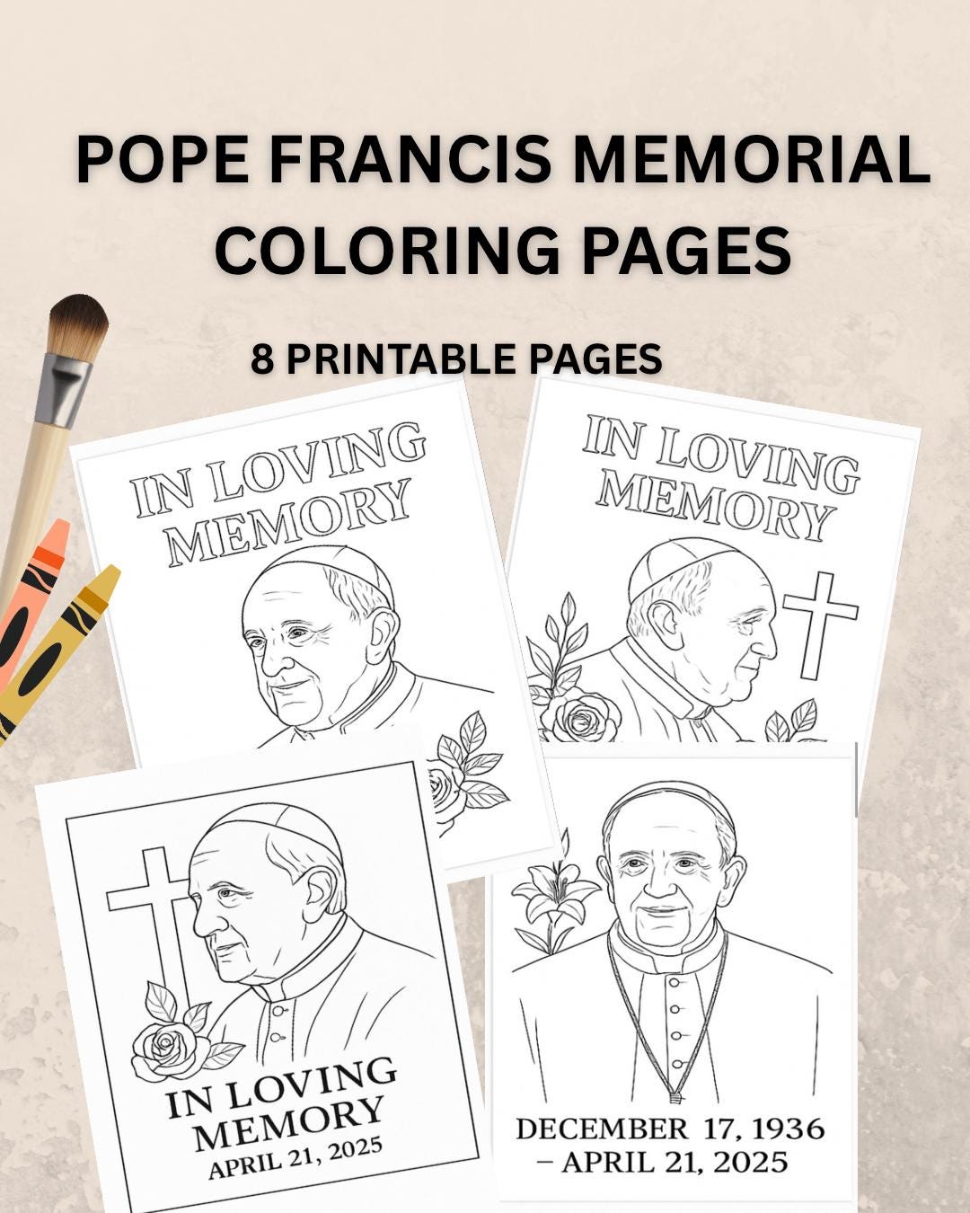Pope Francis Memorial Coloring Book | 8 Printable Pages | Catholic ...