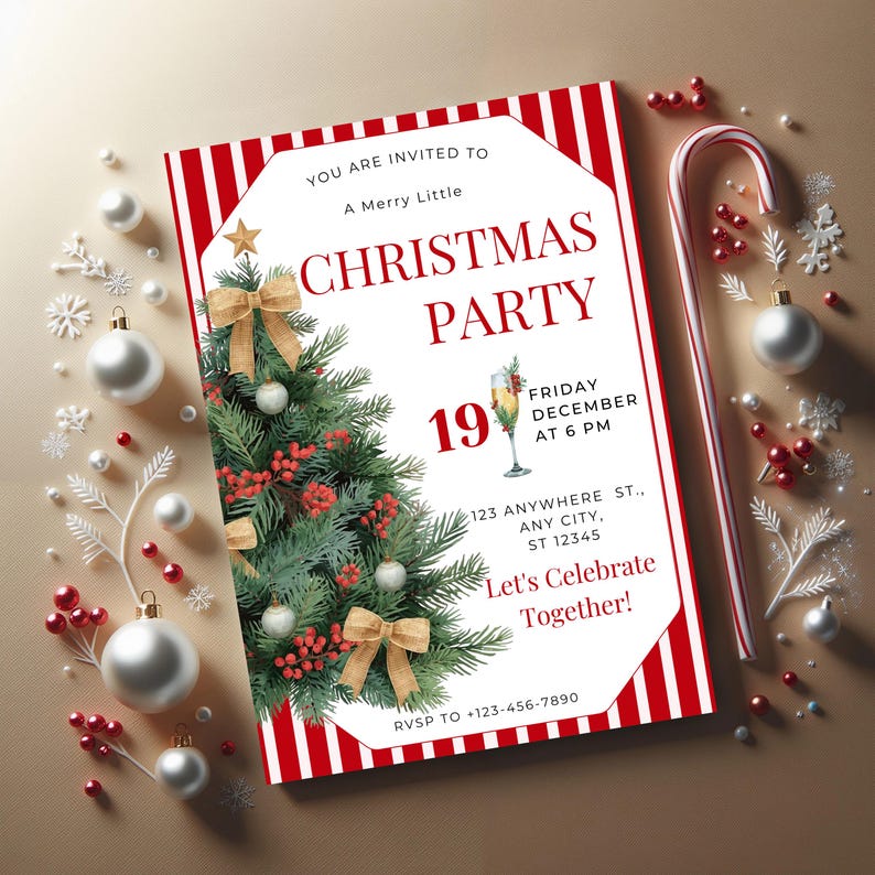 Elegant Christmas Party Invitation | Holiday Event Template (instant ...