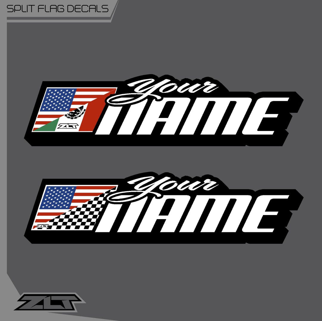 Personalized Split Flag Name Vinyl Decal: Usa/mexico or Usa/checkered ...