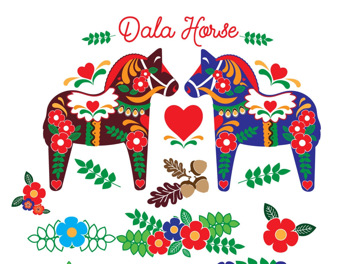 Dala Horse, Vector EPS File, Digital Download, Clip Art, Bright Colors ...
