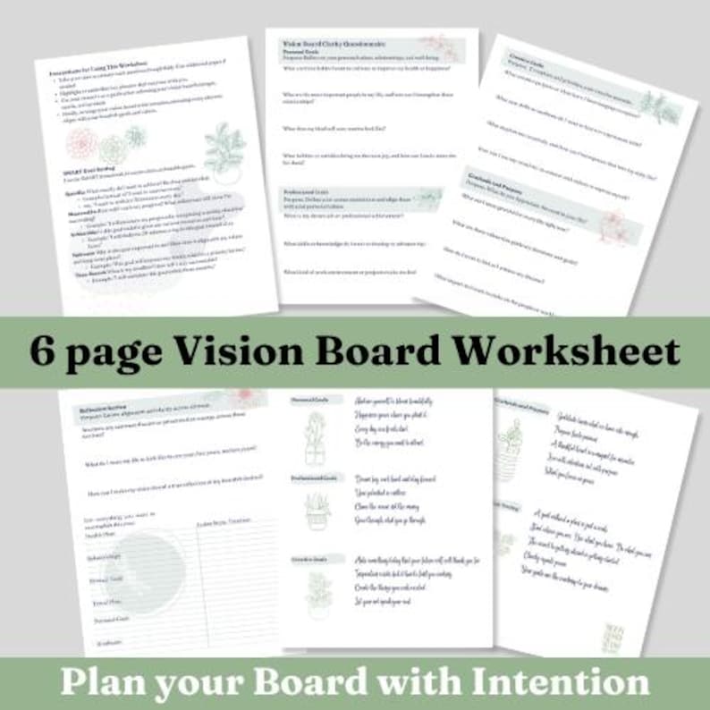 2025 Vision Board & Worksheets | Canva Editable Template | Vision Board Digital Download ...