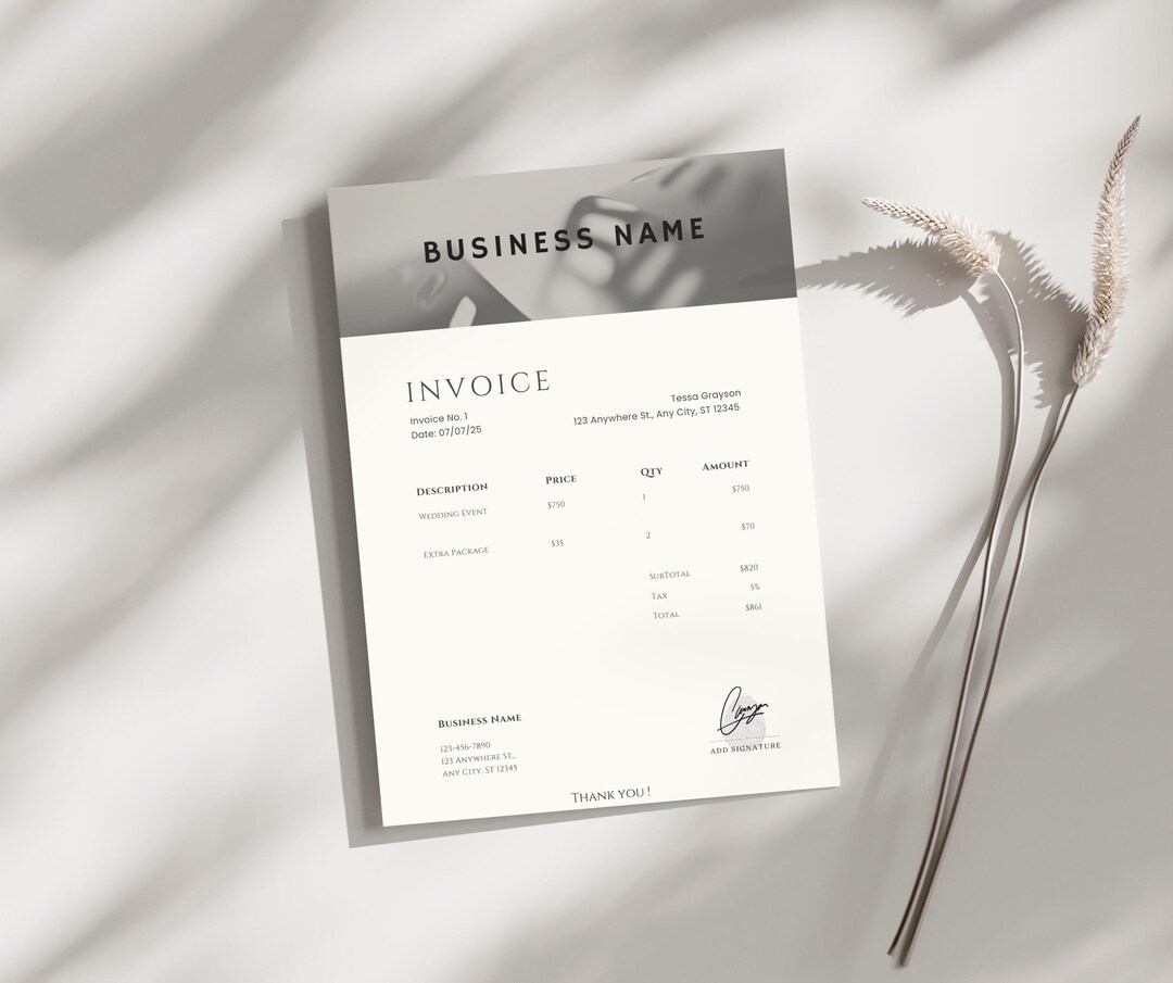 Branded Invoice Template Canva 10 | Modern A4 Billing Sheet With Photo ...