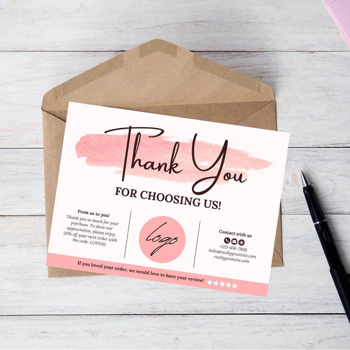 Thank You Card, DIY Marketing Cards Template Design, Thank You for ...