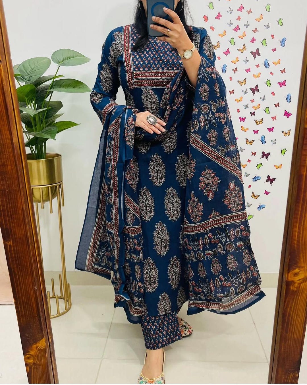 Hand Block Print Kurta Set With Dupatta/stole|indian Salwar Kameez ...