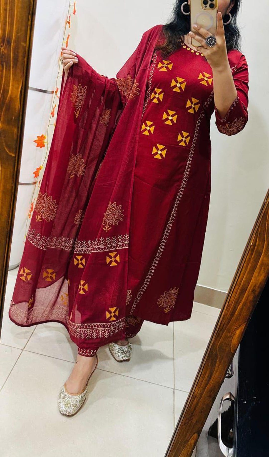 Hand Block Print Kurta Set With Dupatta/stole|indian Salwar Kameez ...