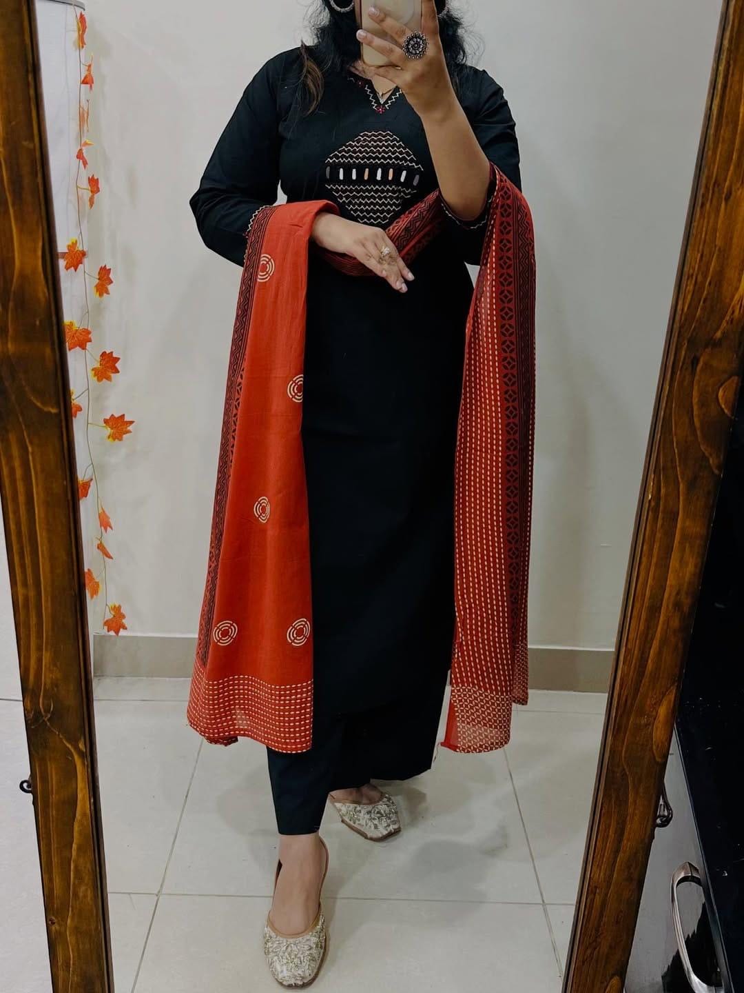 Hand Block Print Kurta Set With Dupatta/stole|indian Salwar Kameez ...