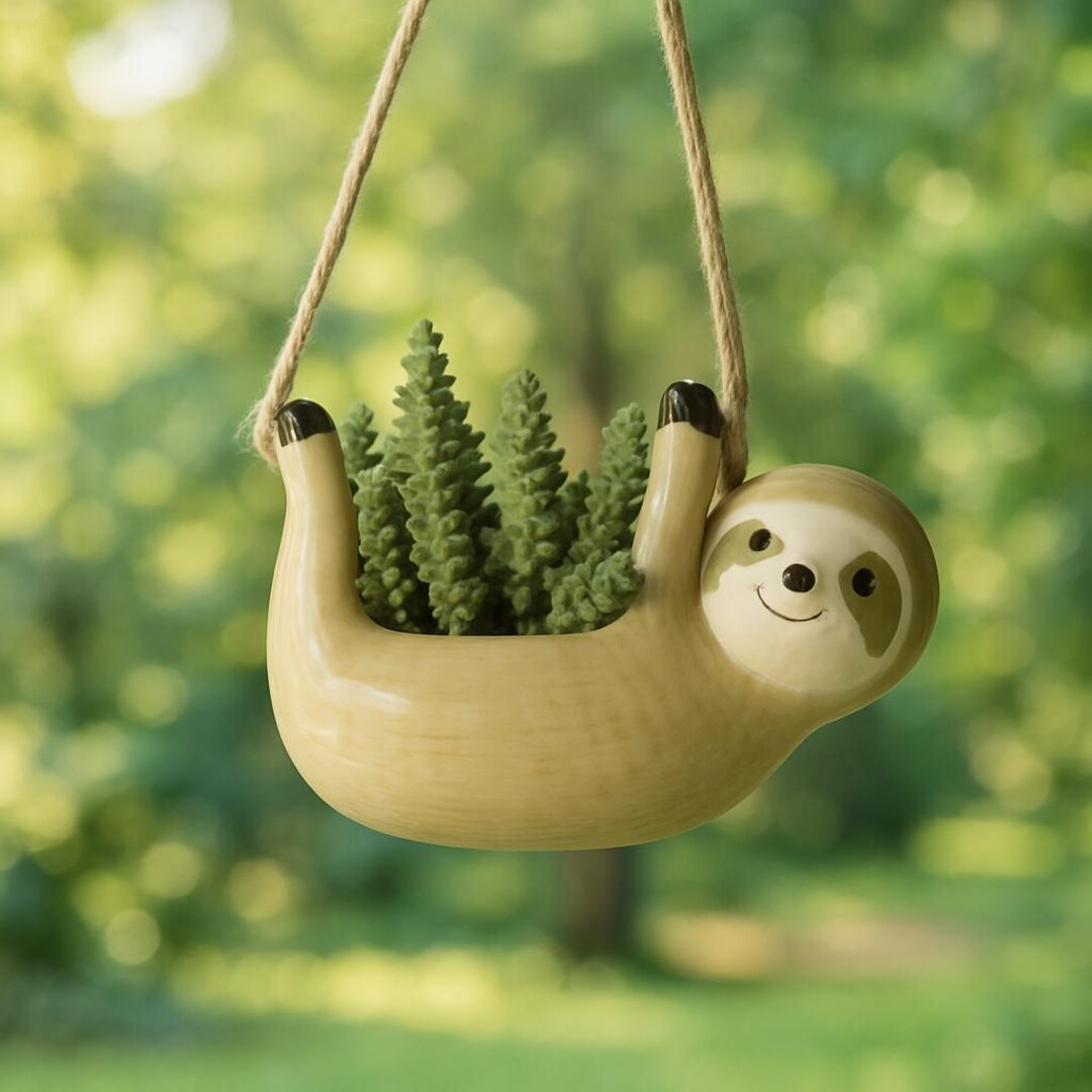 Hanging Sloth Planter Pot – Cute Ceramic Animal Succulent Holder ...
