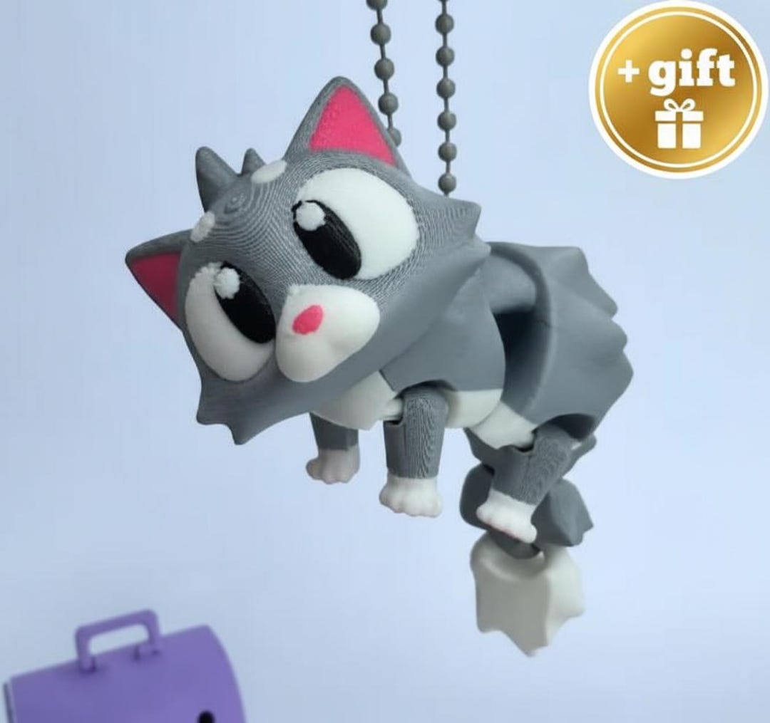 3D Printed Articulated Cat Keychain – Kawaii Fidget Toy, Cute Flexible ...