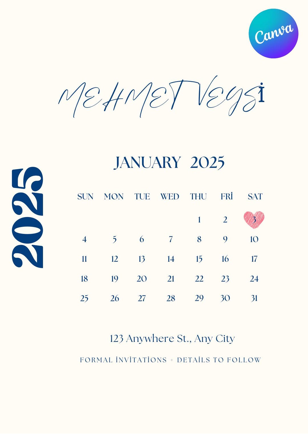 Editable Personalized Calendar Template | Custom Name Canva Planner ...