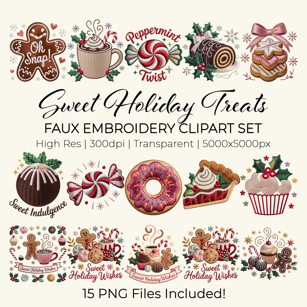 Holiday Sweet Treats Clipart: Faux Embroidery PNG Set (digital Download ...