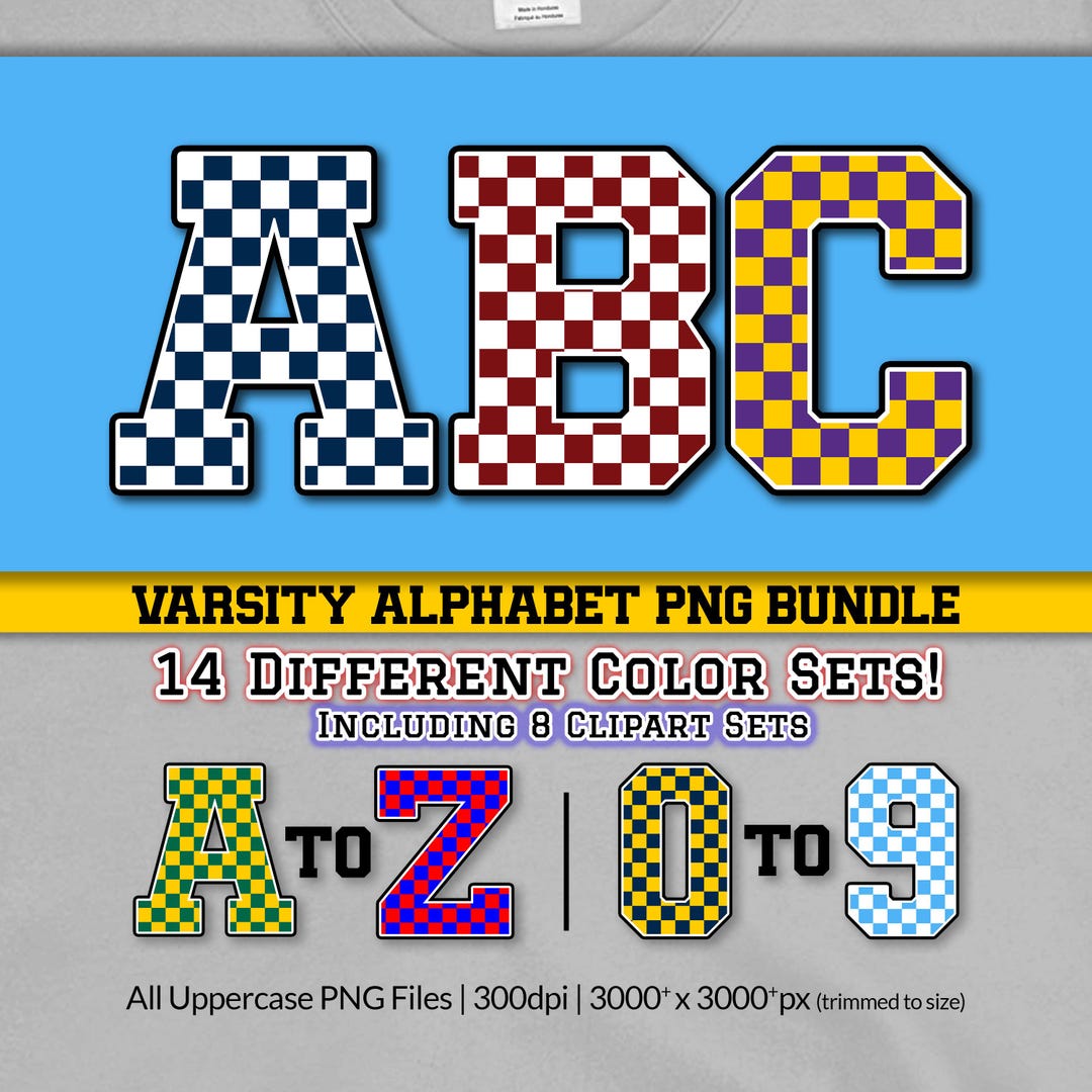 Varsity Letter Alphabet PNG: Checkered Font, Team Colors (digital ...