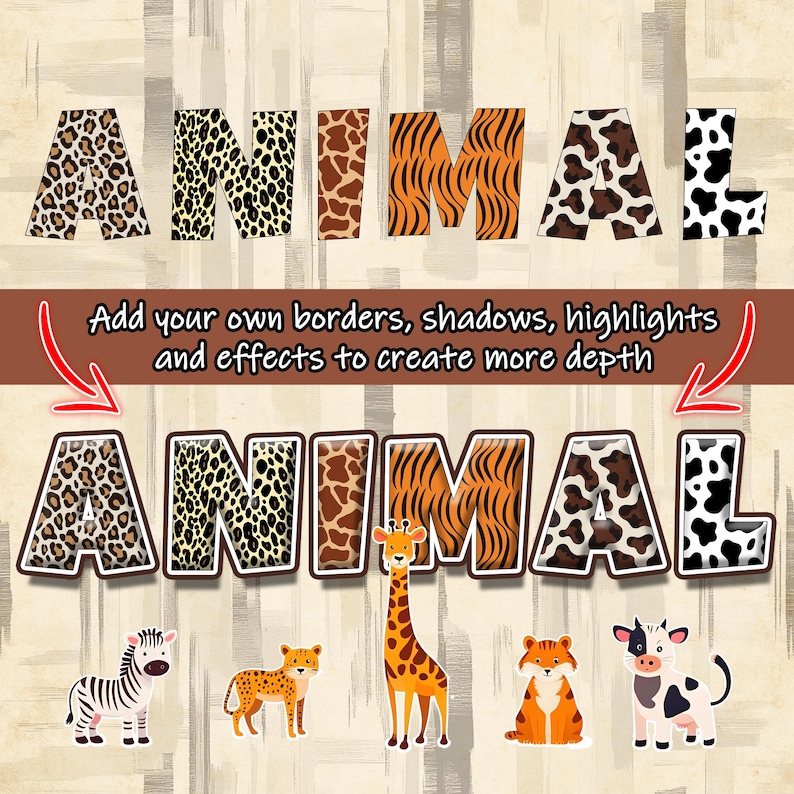 Animal Print Alphabet PNG Bundle: Safari Letters Clipart (digital ...