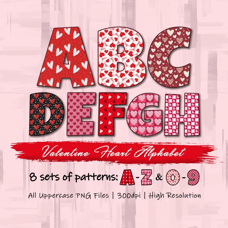 Valentine Heart Alphabet PNG, Letters A–Z & Numbers 0–9, Love Heart ...