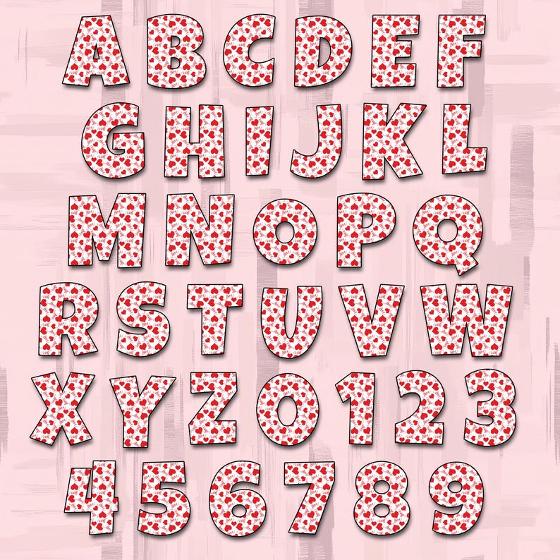 Valentine Heart Alphabet PNG, Letters A–Z & Numbers 0–9, Love Heart ...