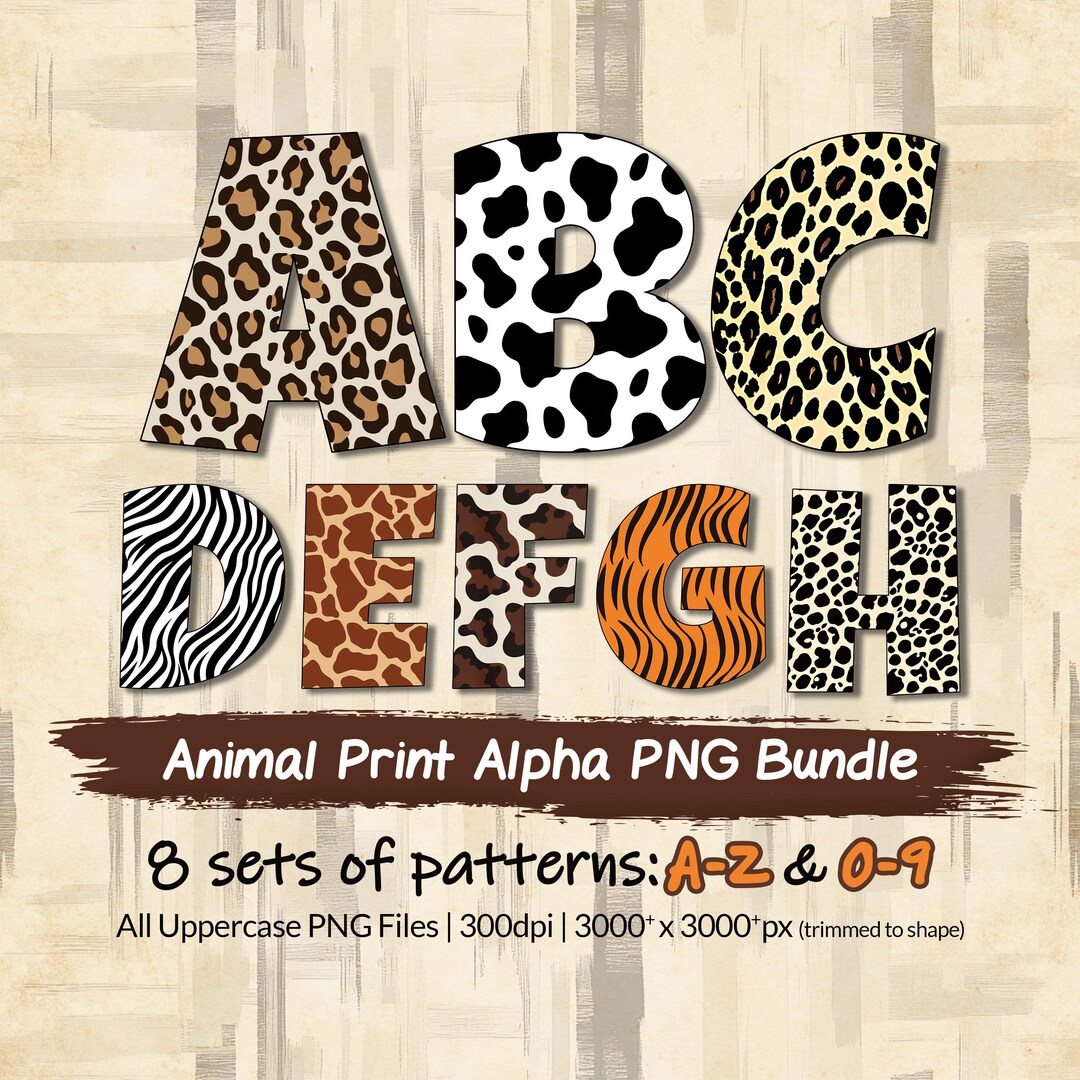 Animal Print Alphabet PNG Bundle: Safari Letters Clipart (digital ...