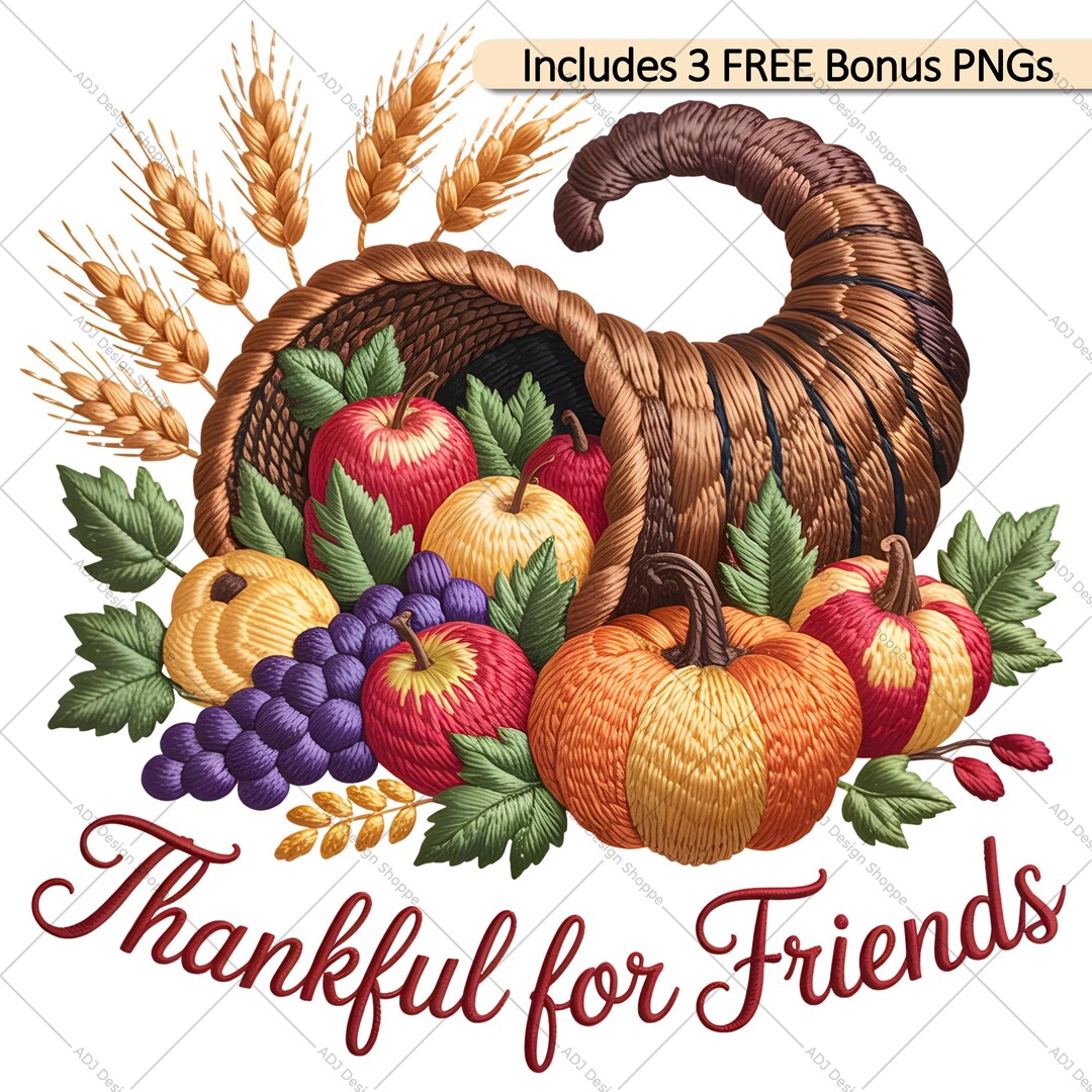 Thankful for Friends Faux Yarn Cornucopia PNG: Autumn Thanksgiving ...
