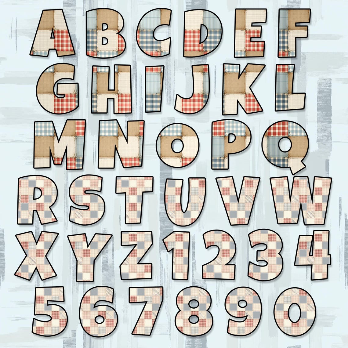Cottagecore Patchwork Alphabet PNG Bundle: Farmhouse Quilt Letters ...