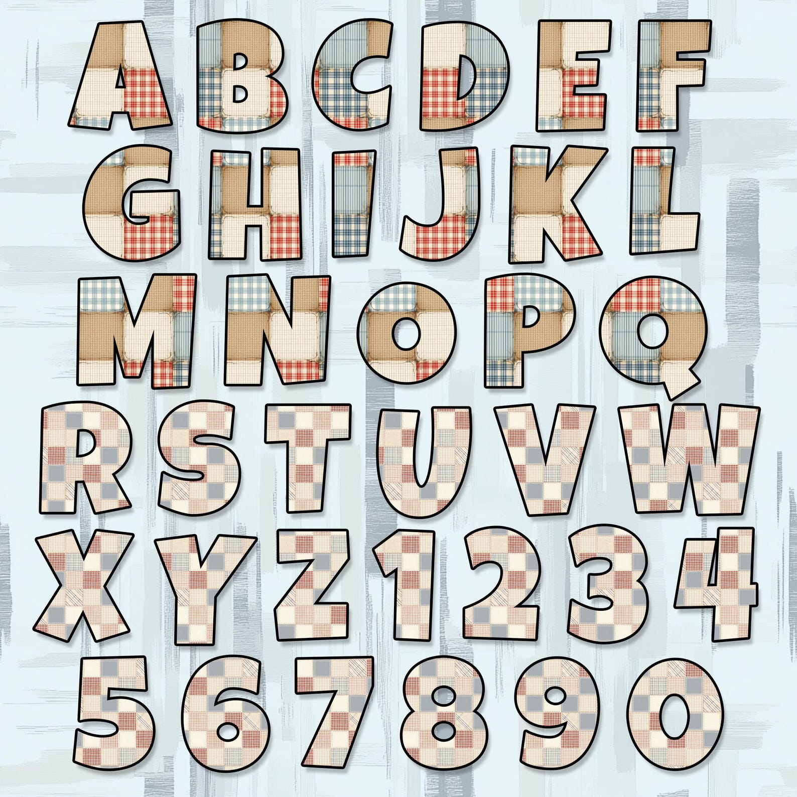 Cottagecore Patchwork Alphabet PNG Bundle: Farmhouse Quilt Letters ...
