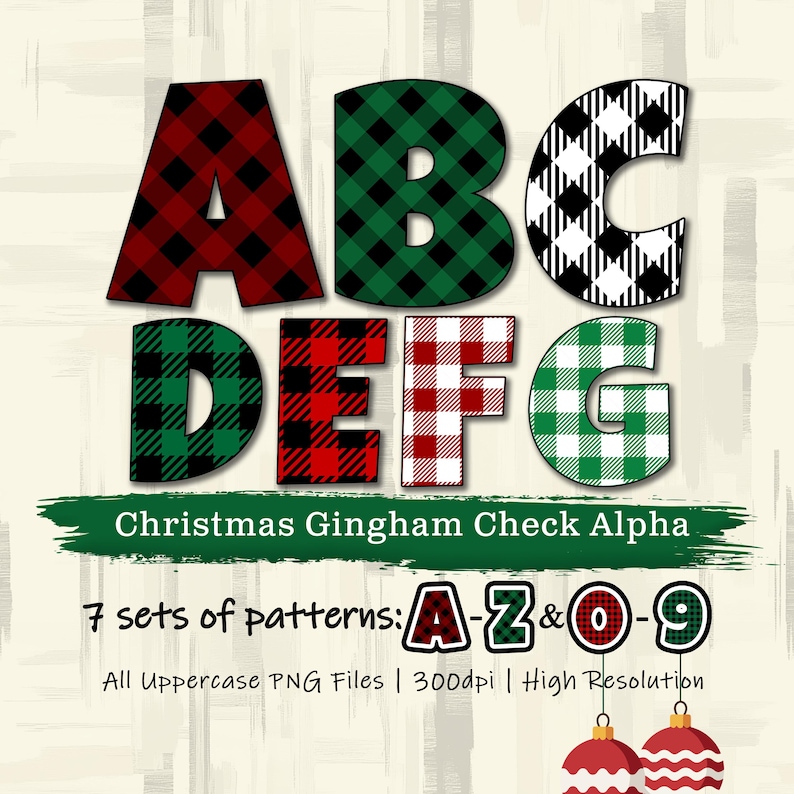 Christmas Gingham Alphabet PNG Bundle, Plaid Letters, Striped Checker ...