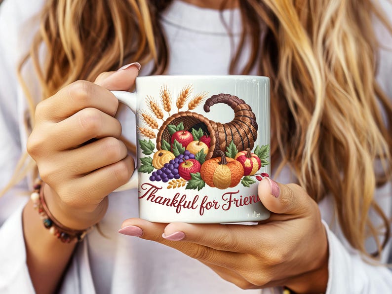 Thankful for Friends Faux Yarn Cornucopia PNG: Autumn Thanksgiving ...