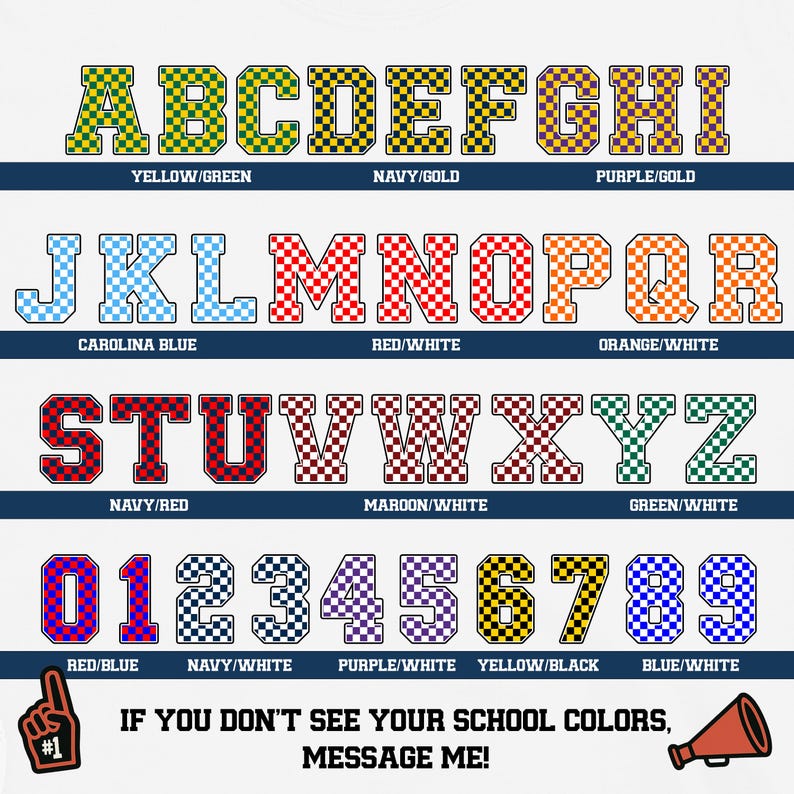 Varsity Letter Alphabet PNG: Checkered Font, Team Colors (digital ...