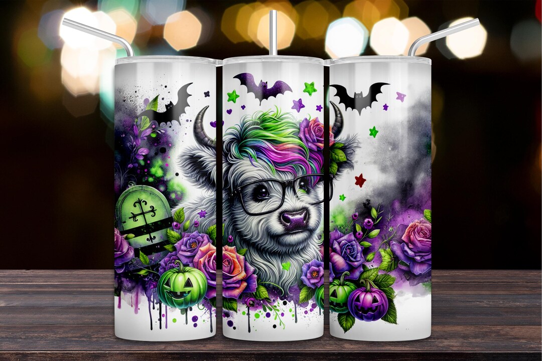 Ghoul Highland Cow Halloween Tumbler Wrap, Spooky Sublimation Design ...