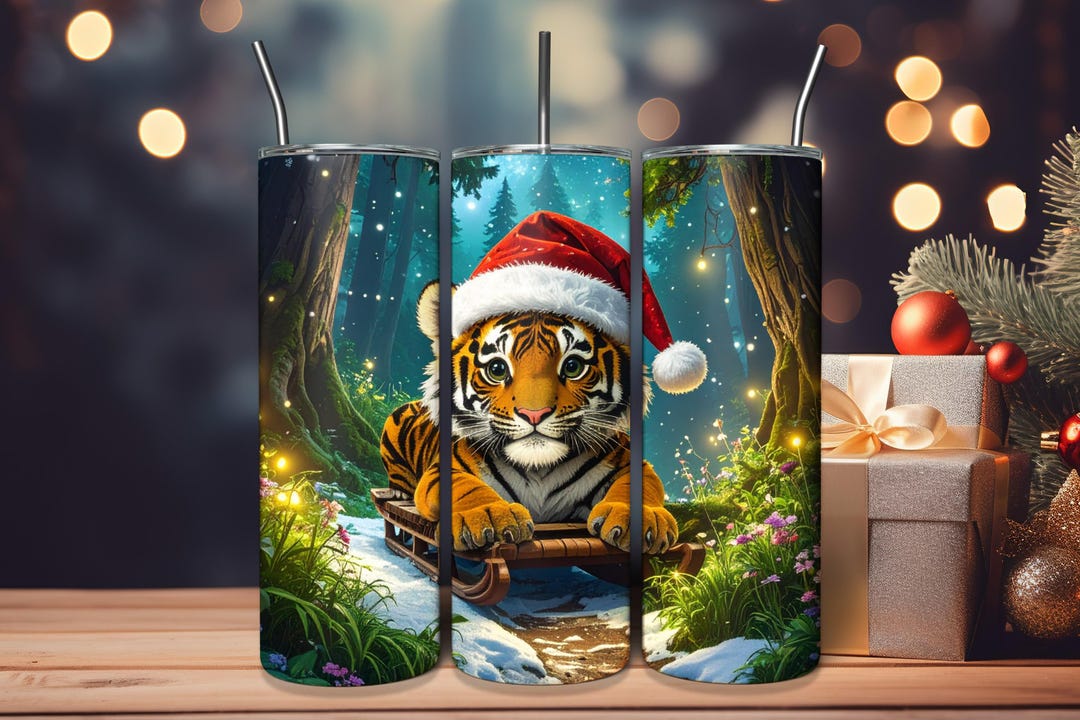 Christmas Tiger Cub, 20oz Skinny Tumbler Sublimation Design, Winter ...
