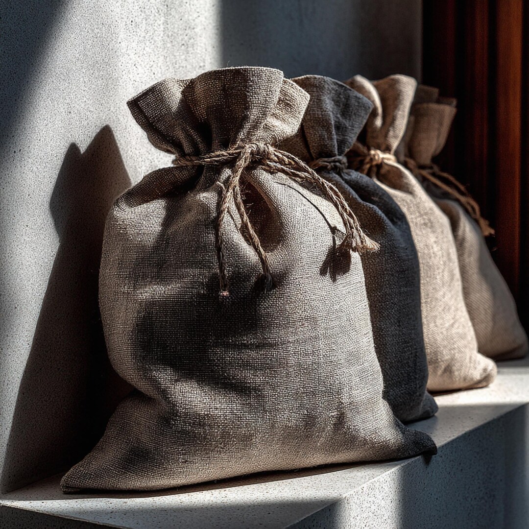 Handmade Linen Drawstring Gift Bags: Eco-friendly Fabric Pouches - Etsy