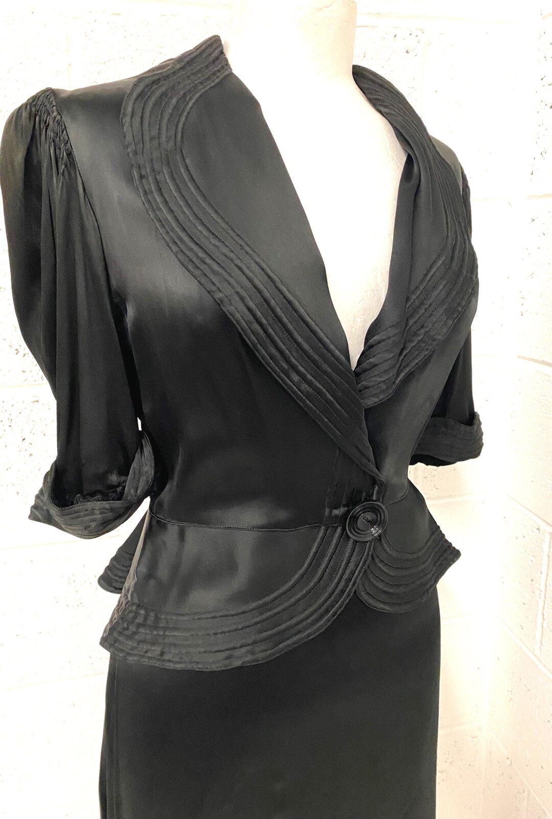 Vintage 1930's Black Liquid Satin Jacket and Skirt Cocktail Suit - Etsy